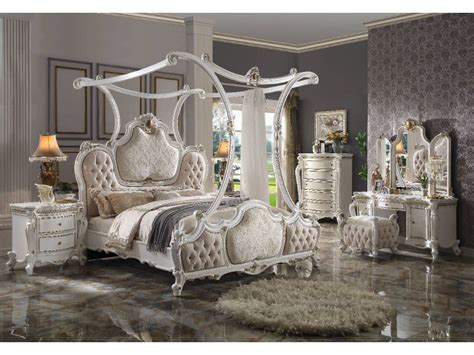 Acme Picardy Fabric And Antique Pearl California King Bed Canopy