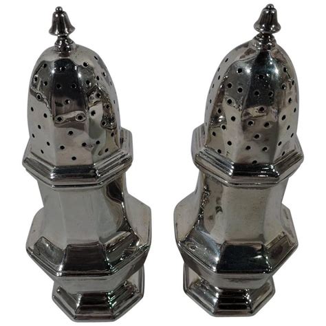 Pair Of English Art Deco Sterling Silver Salt And Pepper Shakers For