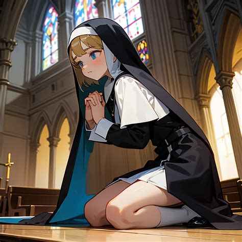 12 Year Old Dressed In Very Short Nun Outfit Kneeling Praying In Church