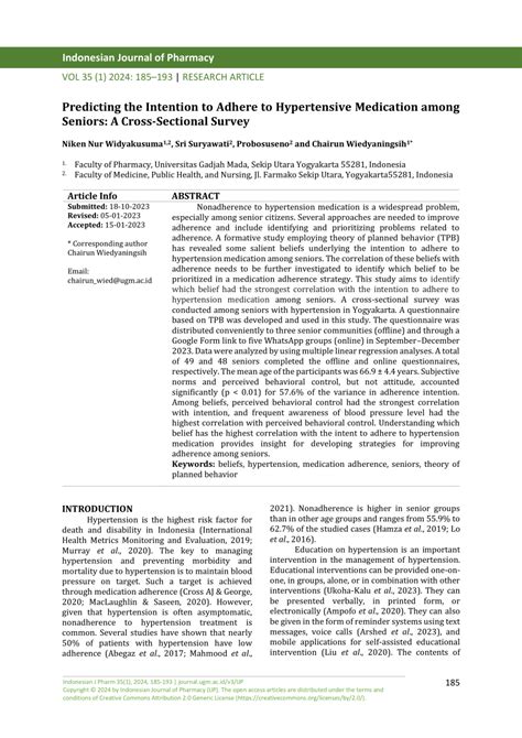 Pdf Predicting The Intention To Adhere To Hypertensive Medication
