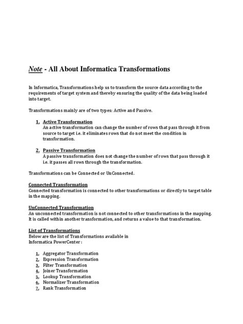 Introduction Of Different Informatica Transformation Pdf Subroutine