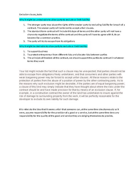 Exclusion Clause Tasks Exclusion Clause Tasks Why It Might Be Undesirable To Allow Party To