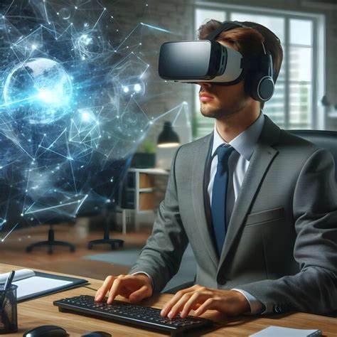Young Businessman Wearing Vr Headset Premium Ai Generated Image