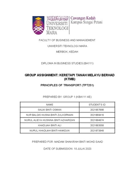Tpt251 Group Assignment Report Challenges Of Keretapi Tanah Melayu