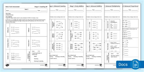Basic Facts Worksheets Test Set 1 New Zealand Years 7 8