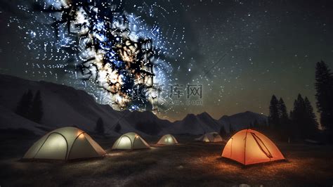 满天繁星的夜空下的一组帐篷高清摄影大图 千库网