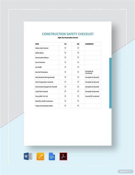 Construction Safety Checklist Template Download