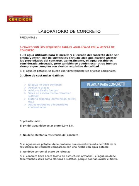 Laboratorio De Concreto Pdf Hormigón Agua