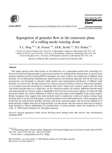 pdf segregation of granular flow in the transverse plane of a rolling