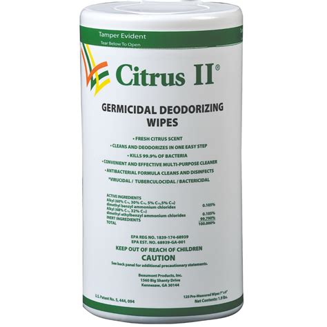 Citrus Ii Germicidal Wipe Product Ingredients Beaumont Products Inc