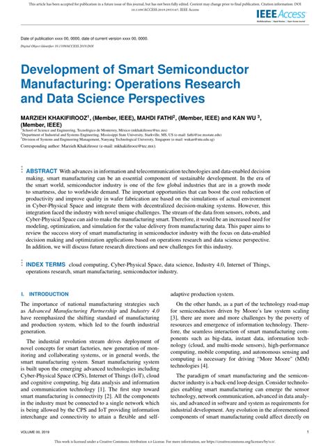 Pdf Development Of Smart Semiconductor Manufacturing Operations
