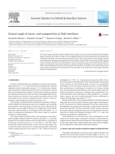 Pdf Contact Angle Of Micro And Nanoparticles At Fluid Interfaces