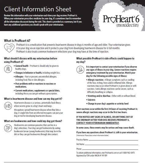 Proheart 6 Zoetis Inc Veterinary Package Insert