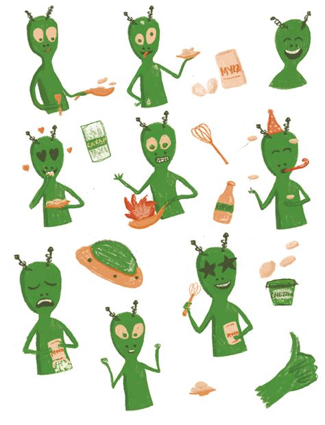 Иллюстрация Инопланетяне пекут блины в стиле персонажи