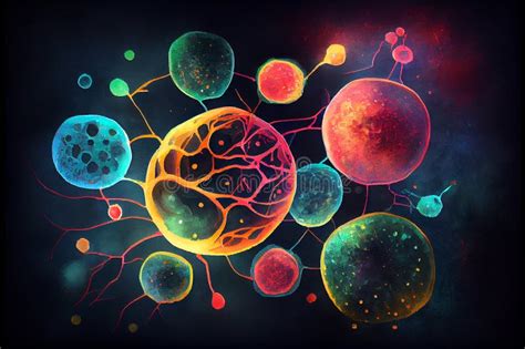 Human Cells Under Microscope Generative Ai Illustration Stock