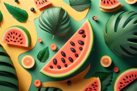Creative Watermelon Layout Summer Trendy Bright Pattern With Sliced