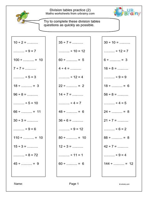 Division Tables Practice 2 Pdf