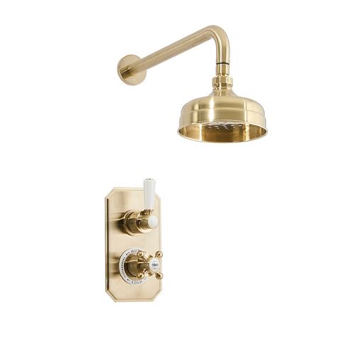 Milano Elizabeth Brushed Brass Traditional Thermostatic Shower With