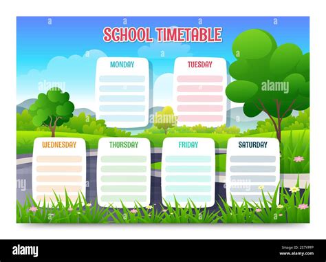 School Timetable With Greenery Cartoon Landscape Vector Illustration