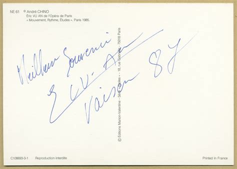 Eric Vu An 1964 2024 Rare Back Signed Photo Postcard 1987 By Éric