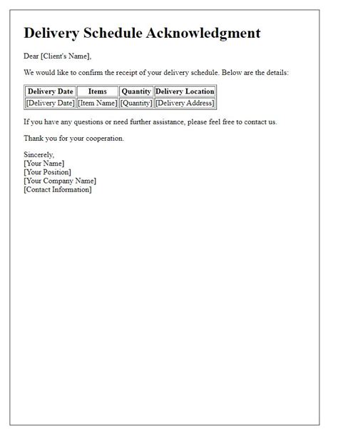 Letter Template For Confirming Client Project Delivery Schedule Free