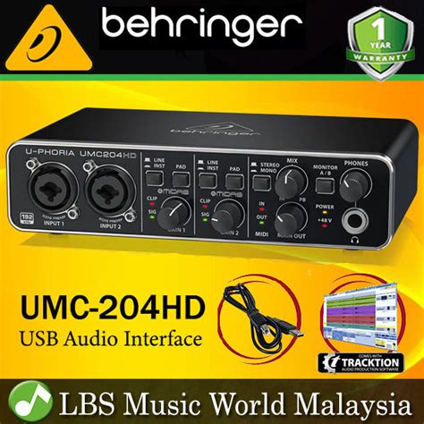 Behringer Umc 204hd 2 X 4 Usb Audio Midi Interface With Midas Mic Preamp Umc204hd Um 204hd