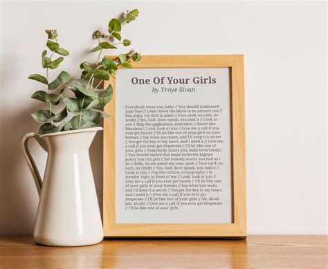 Troye Sivan One Of Your Girls Lyrics Posters Wall Art Digital