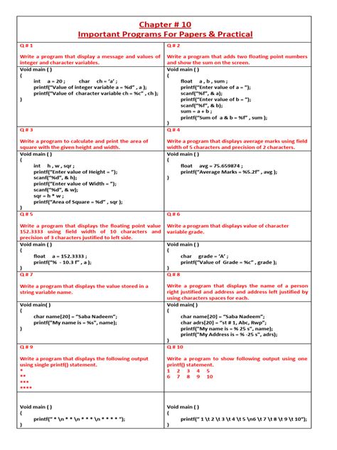 C Programming Exercises And Solutions Pdf Area Integer Computer