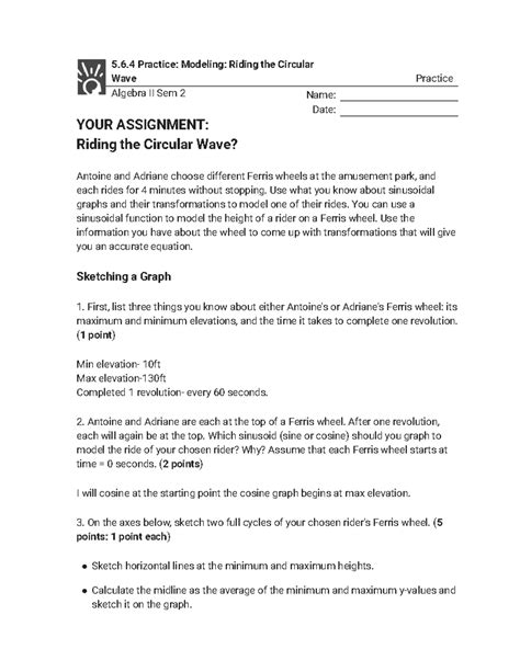 564 Practice Modeling The Circular Wave In Algebra Ii Sem 2 Studocu