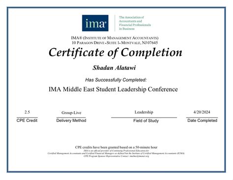Im Excited To Share That I Recently Received A Cpe Certificate For Attending The Ima Middle