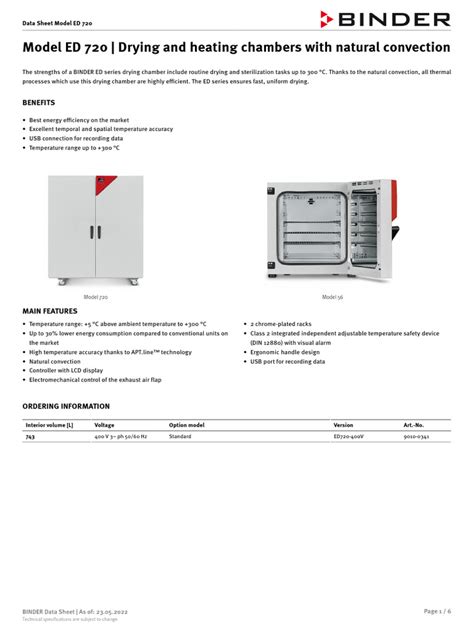 Binder Data Sheet Model Ed 720 En Pdf Temperature Calibration