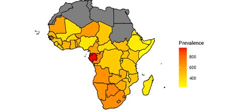 Heat Map Showing Average Epilepsy Prevalence Rate Per 100000 People