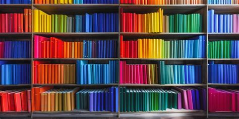 Colorful Rainbow Folders Organized On Bookshelf Premium Ai Generated