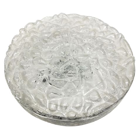 Large Mid Century Modern Flush Mount In Organic Bubble Pattern Glass By