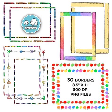 School Clipart Borders Rainbow Apple Crayon Teacher Clip Art Frames