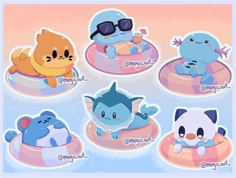 Buizel Marill Oshawott Squirtle Vaporeon Wooper Nintendo Pokemon