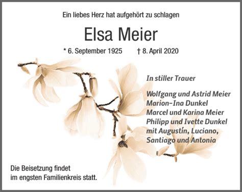 Traueranzeigen Von Elsa Meier Sh Z Trauer