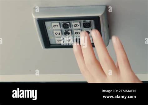 Person Opening Door Using Numeric Code Of Access To Building Hand