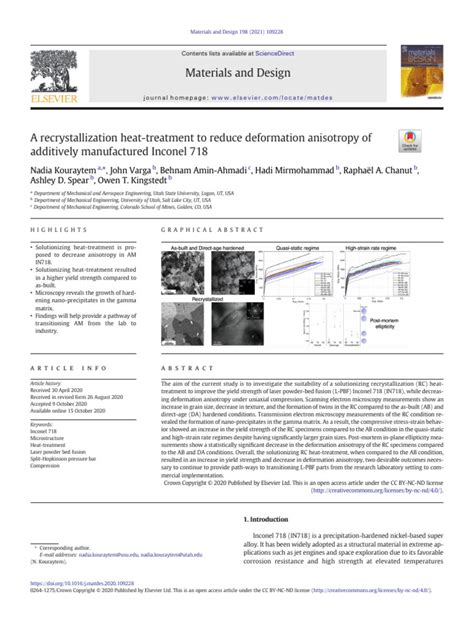 A Recrystallization Heat Treatment To Reduce Deformation Anisotropy In