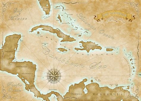 Vintage Caribbean Map Digital Art By Chris Macdonald Fine Art America