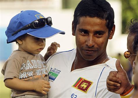 Chaminda Vaas With His Son At The Post Match Presentation
