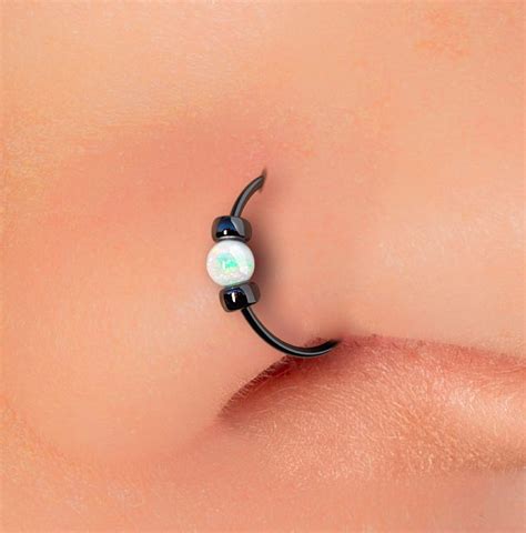 White Opal Black Nose Piercing Black Nose Ring With Opal 24 Gauge Thin
