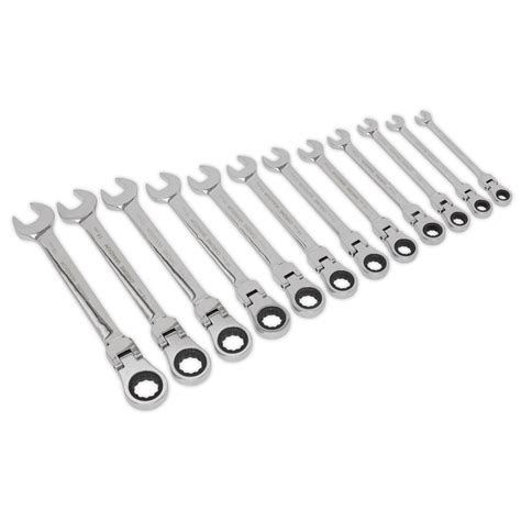 Sealey Flexible Head Ratchet Combination Spanner Set 12pc Metric