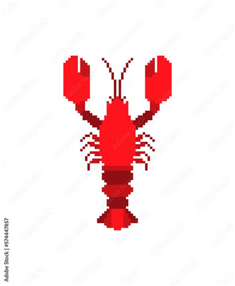Crayfish Pixel Art 8 Bit Sea Animal With Claws Stock Vector Adobe Stock