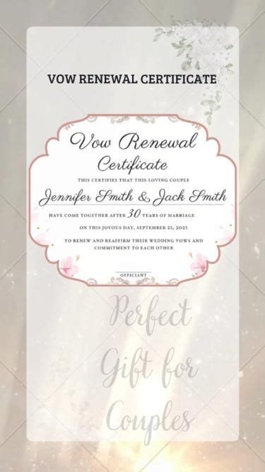 Vows Renewal Certificate Template Editable Wedding Vow Printable
