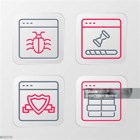 라인 Mysql 코드 방패가 있는 브라우저 로딩 데이터 창 및 시스템 버그 아이콘을 설정합니다 벡터 파일에 대한 스톡 벡터 아트 및 기타 이미지 Istock