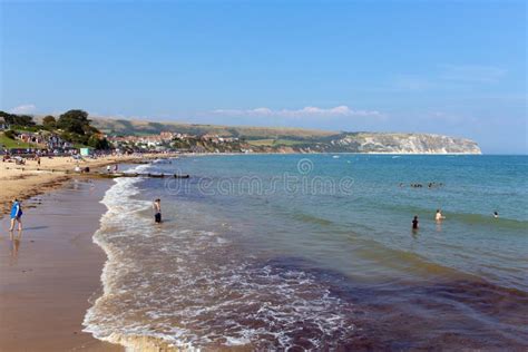 Swanage Beach And Coast Dorset England Uk With Waves On The Shore