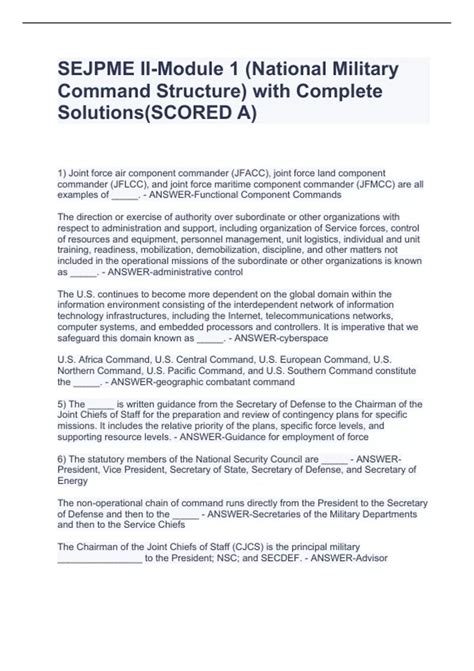 Sejpme Ii Module 1 National Military Command Structure With Complete