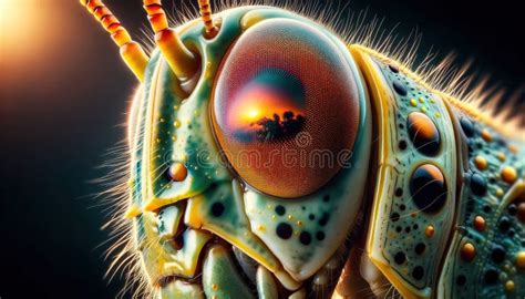 An Ai Illustration Of An Insect S Face With Gold Dots On Its Eyes Stock