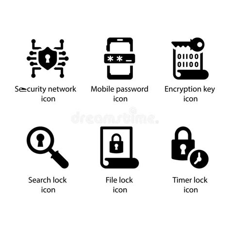 Security Network Mobile Password Encryption Key Search Lock File Lock Timer Lock Icon